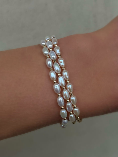 2MM Signature Bracelet with Rice Pearl Gold Pattern – Karen Lazar Design